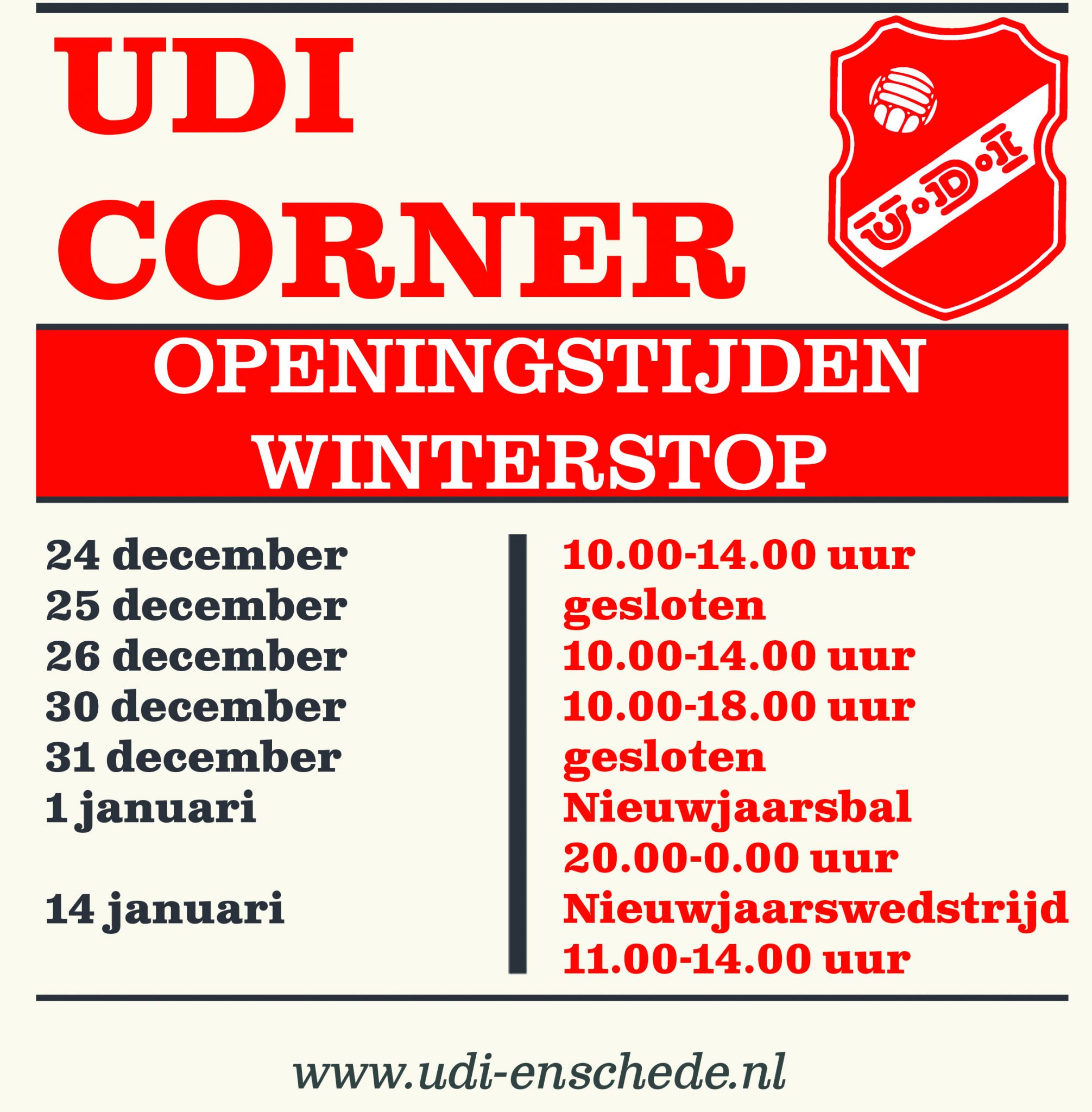 Openingstijden kantine tijdens winterstop | v.v. UDI
